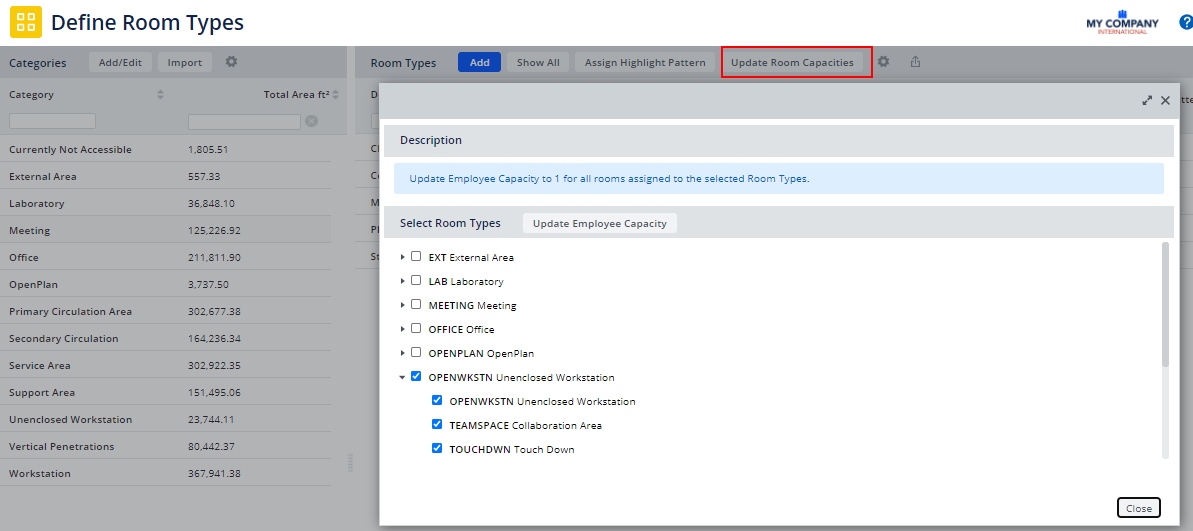 Set a Room's Employee Capacity to One Occupant Based on Room Type